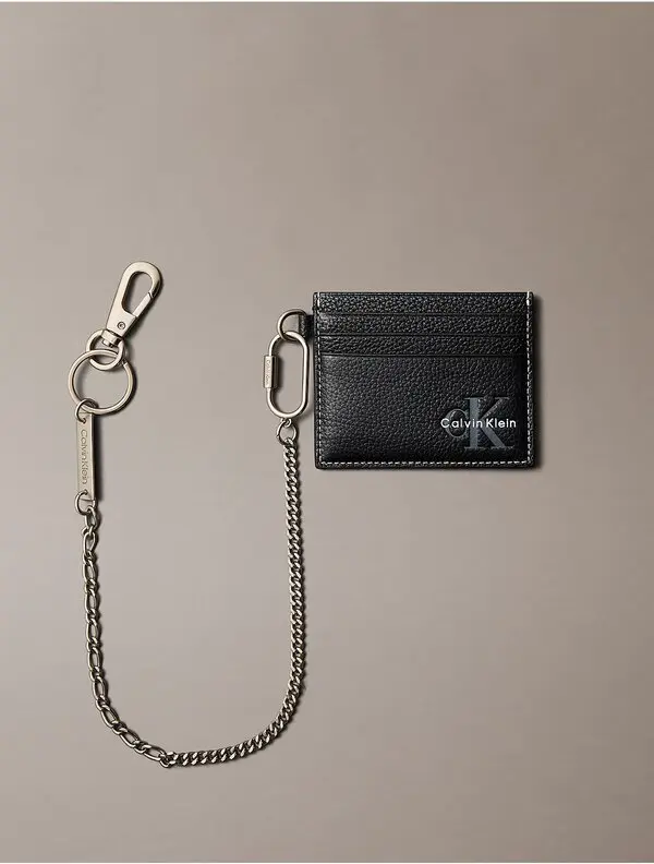 Calvin Klein Leather Monologo Card Case + Chain
