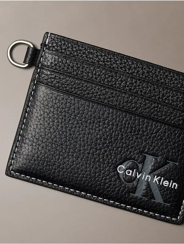 Calvin Klein Leather Monologo Card Case + Chain