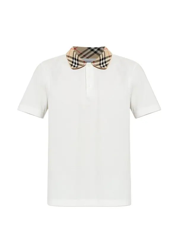 Burberry Check Collar Short Sleeve Polo Shirt - Chalk