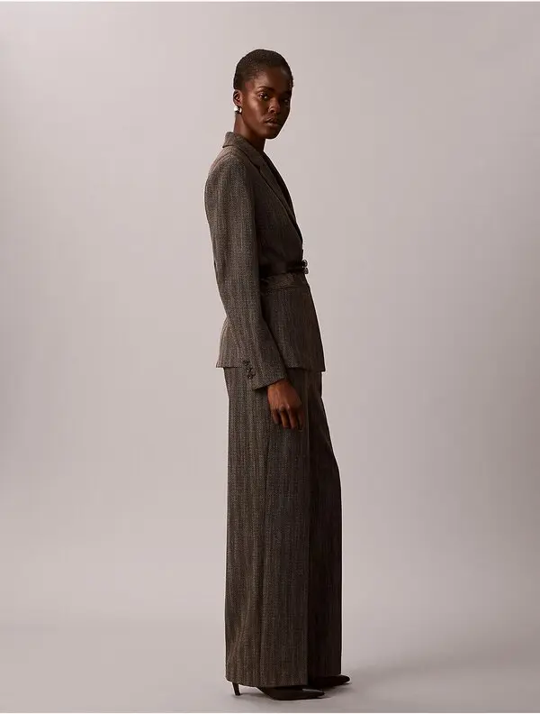 Calvin Klein Herringbone Two-button Belted Jacket