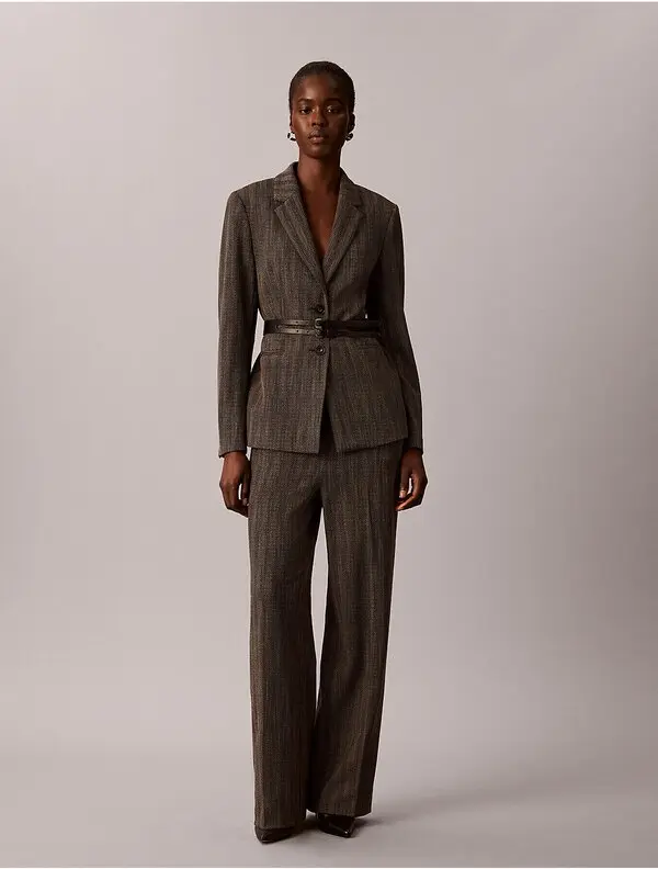 Calvin Klein Herringbone Two-button Belted Jacket