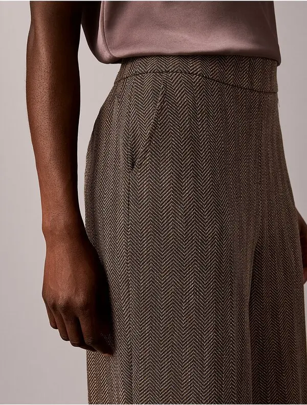 Calvin Klein Herringbone Pull-on Wide Leg Pants