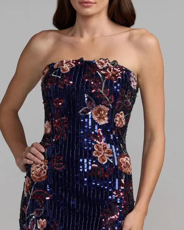Mac Duggal Midnight Multi Floral Embellished Strapless Column Dress