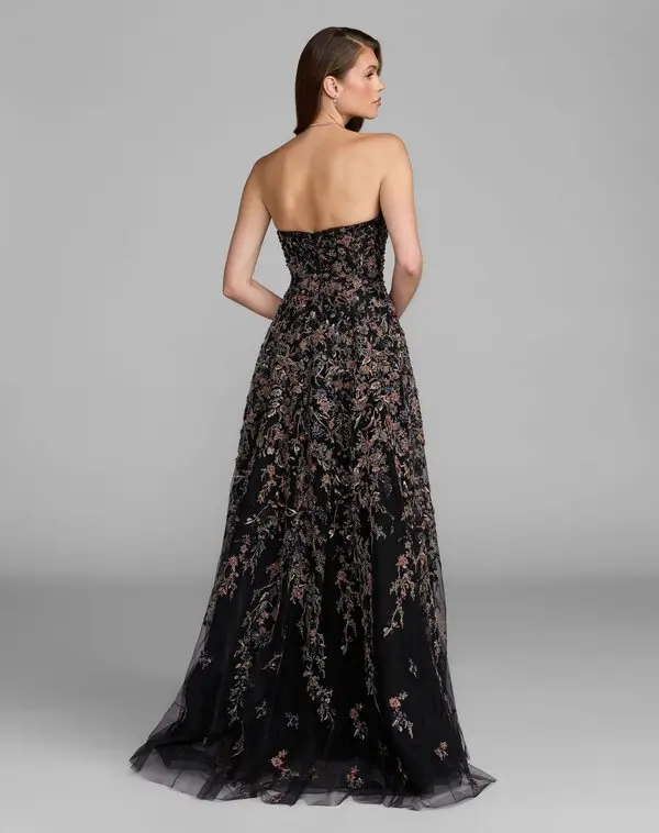 MAC DUGGAL COLLECTION Strapless Floral Embroidered A-line Gown