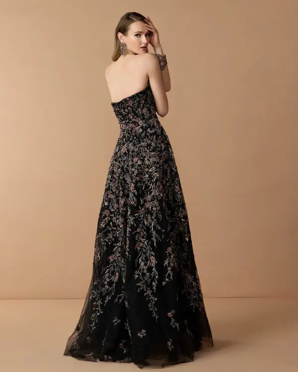 MAC DUGGAL COLLECTION Strapless Floral Embroidered A-line Gown