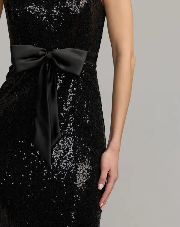 Mac Duggal Strapless Sequin Trumpet Gown With Bow Detail