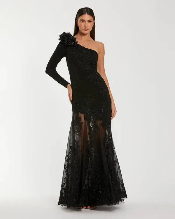 Mac Duggal 3d Floral One Shoulder Mermaid Gown