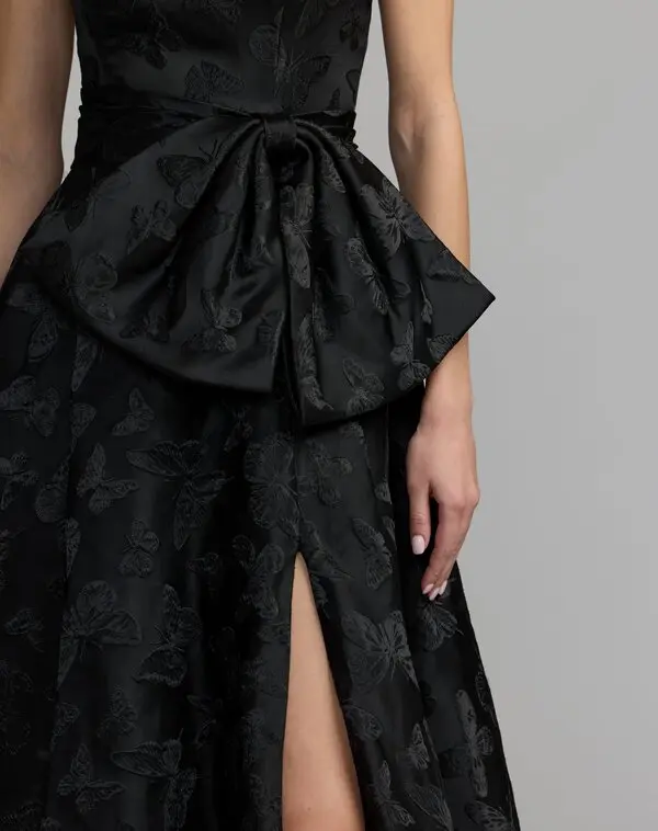 Mac Duggal Strapless Brocade A-line Gown With Bow