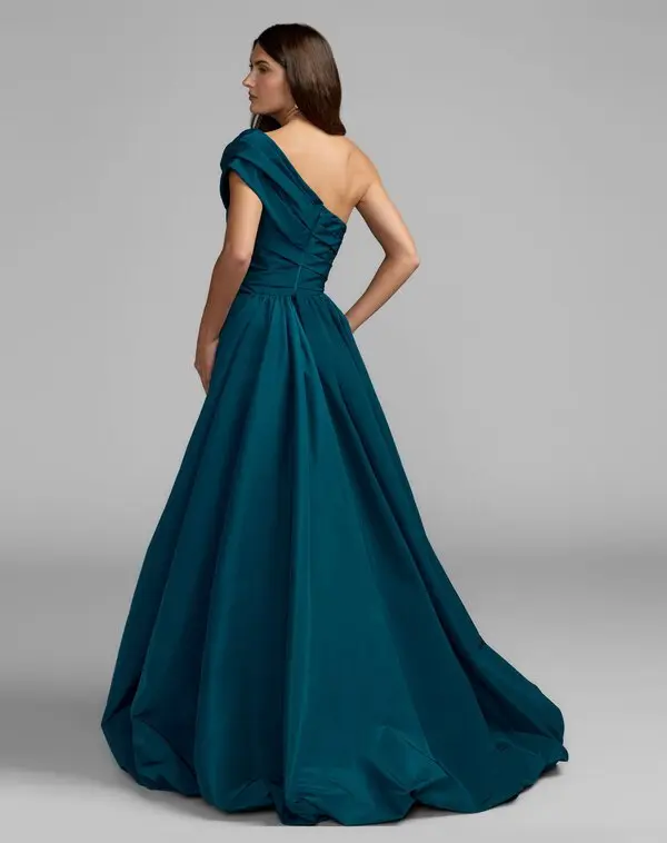 Mac Duggal Pleated One Shoulder Gown With Overskirt