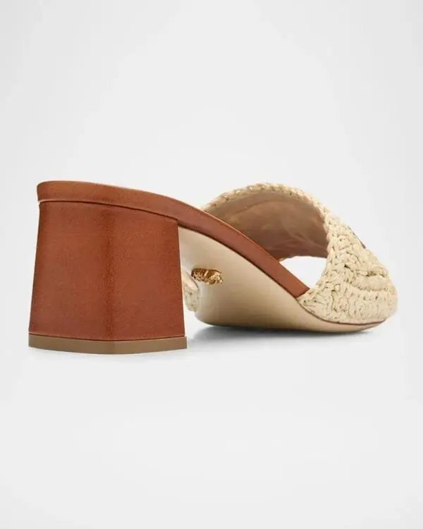 Versace 55mm Logo Tag Leather And Raffia Mule Sandals