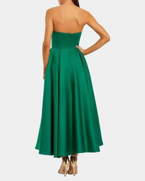 Mac Duggal Rosette-embellished Strapless Satin Midi Dress - Emerald