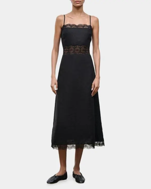 Staud Amalina Lace-trim Linen Midi Dress