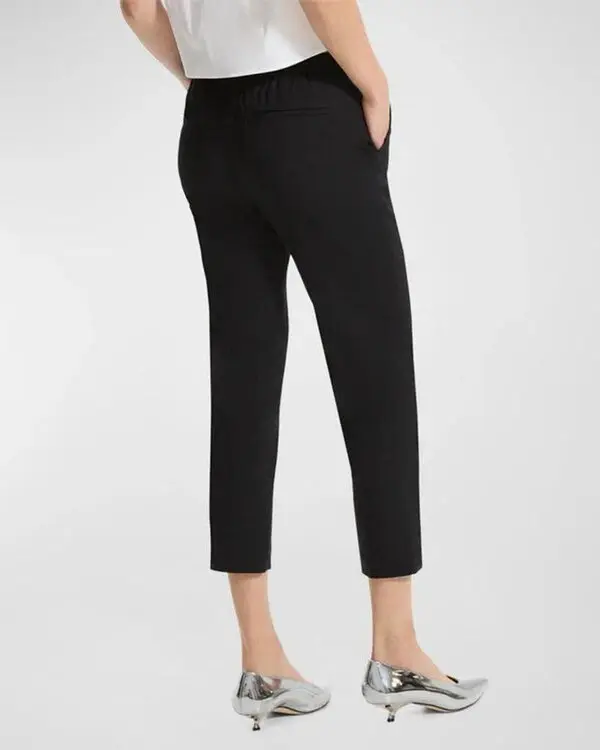 Theory Treeca Good Linen Cropped Pull-on Ankle Pants - Black