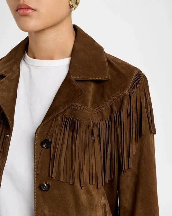 NILI LOTAN Eloi Fringed Suede Jacket - Hazelnut