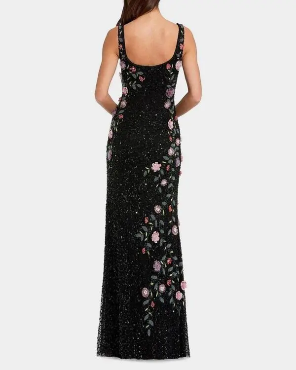 Mac Duggal Evening Embellished Floral Scoop-neck Gown
