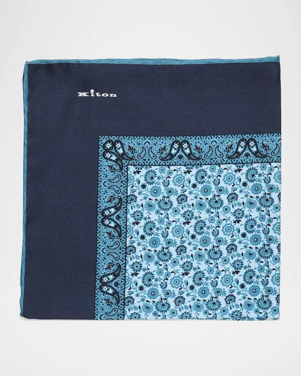 Kiton Apos;s Floral Paisley-trim Silk Pocket Square