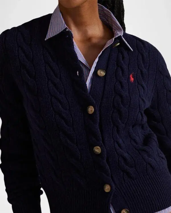 Polo Ralph Lauren Logo-embroidered Wool-blend Cable-knit Cardigan