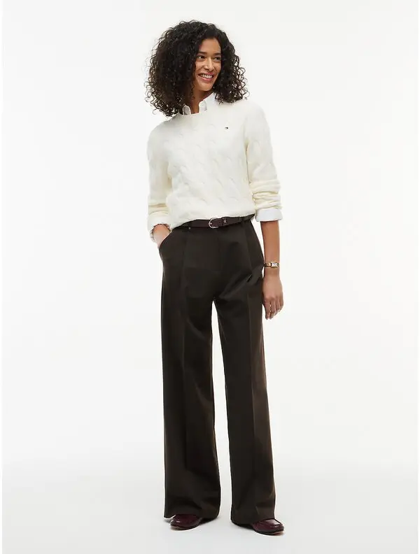 Tommy Hilfiger Pleated Stretch Twill Wide Leg Pant