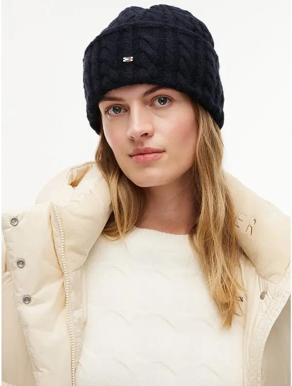Tommy Hilfiger Lightweight Cable Knit Beanie - Space Blue