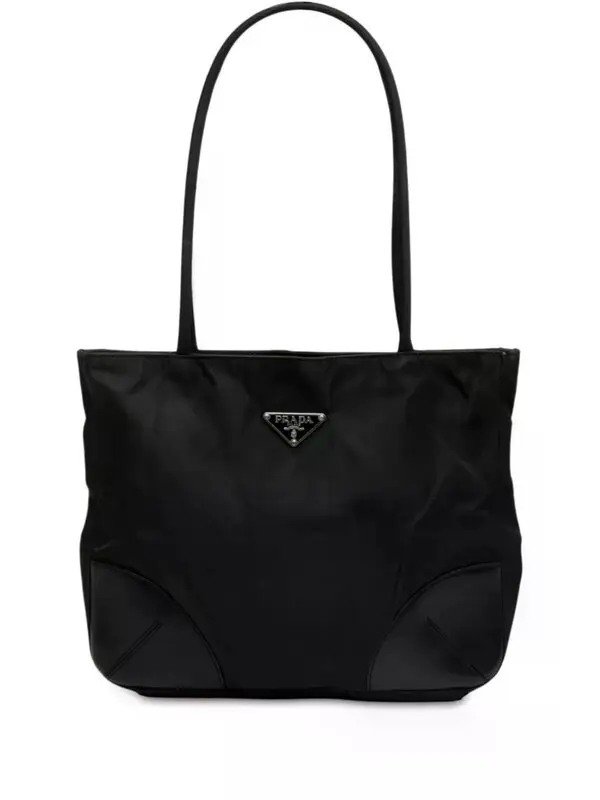 Prada 2013-2026 Vitello Trimmed Tessuto Tote Bag - Black
