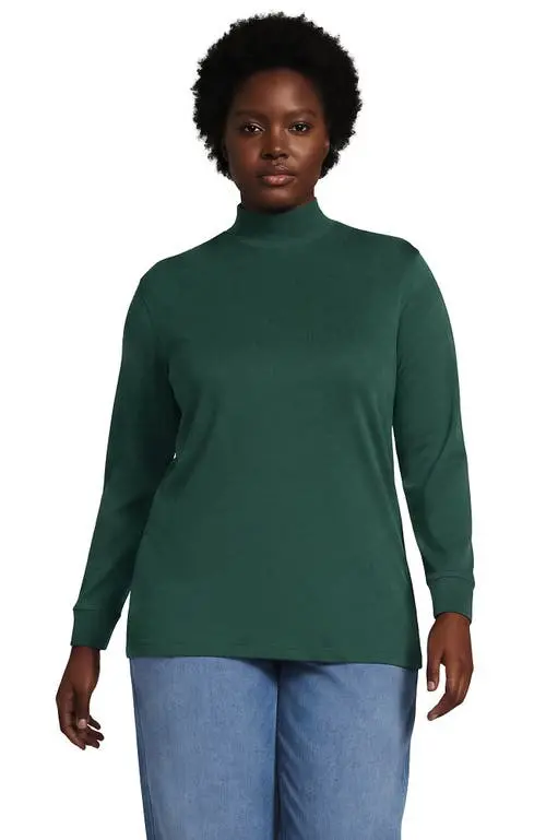 LANDS' END Relaxed Cotton Long Sleeve Mock Turtleneck - Pine