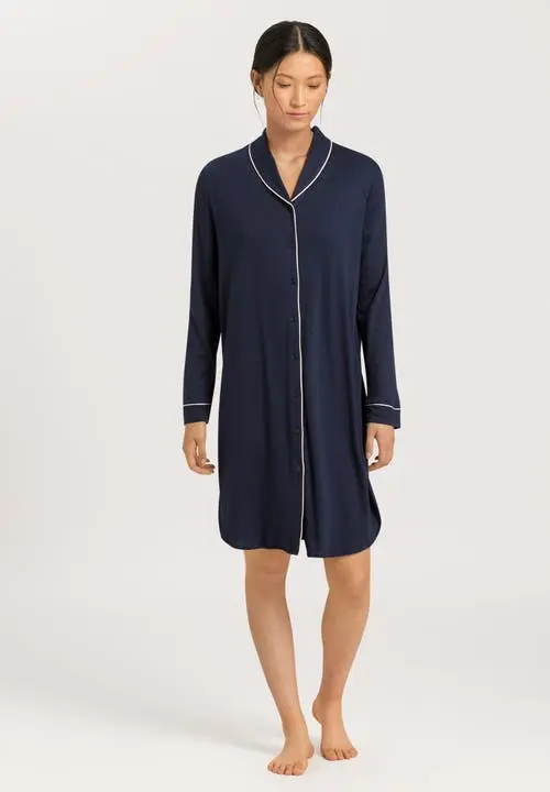 Hanro Natural Comfort Tencel Button Front Sleep Shirt - Deep Navy