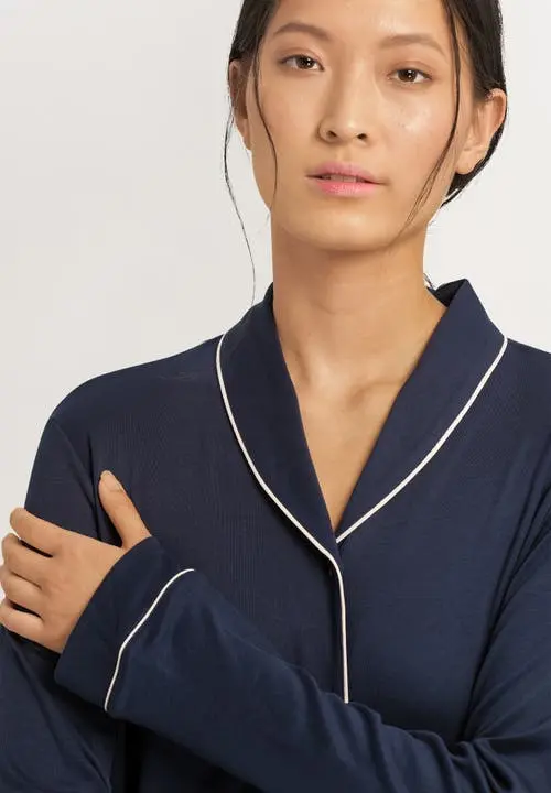 Hanro Natural Comfort Tencel Button Front Sleep Shirt - Deep Navy