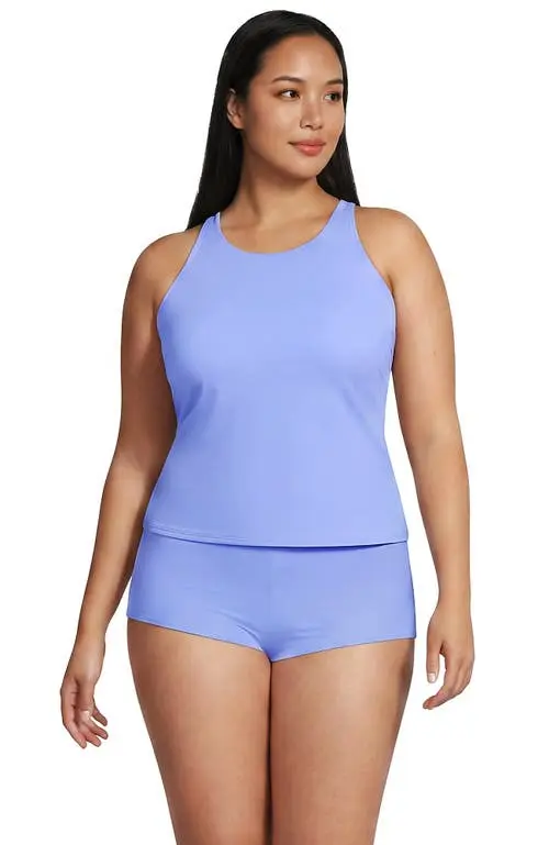 LANDS' END Tugless High Neck Strappy Back Tankini Top - Soft Cloud Blue