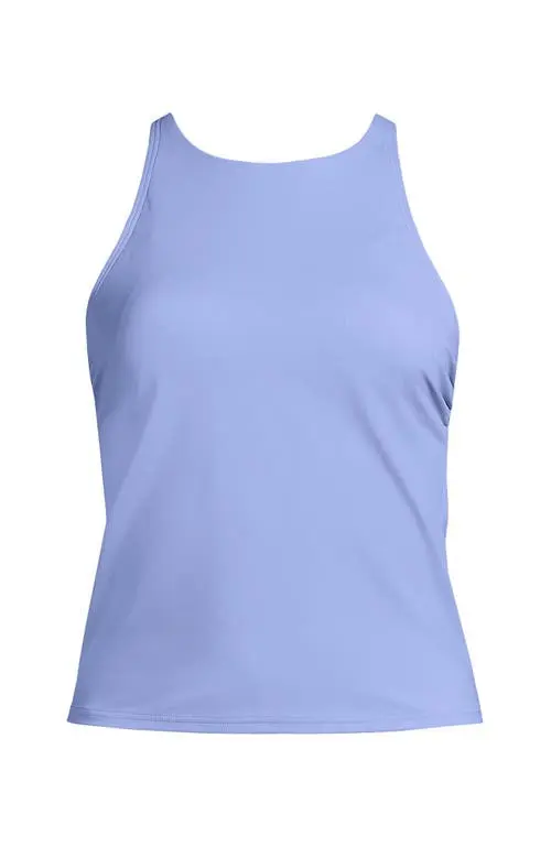 LANDS' END Tugless High Neck Strappy Back Tankini Top - Soft Cloud Blue