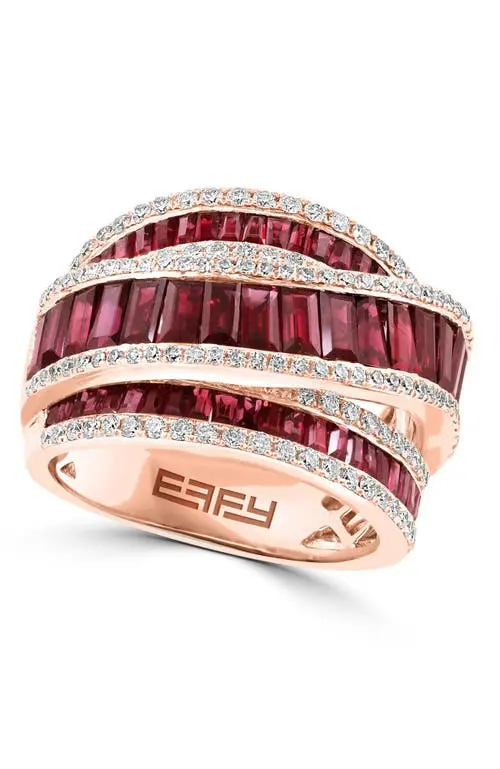 EFFY Natural Ruby Multi-row Ring In 14k Rose Gold - Red