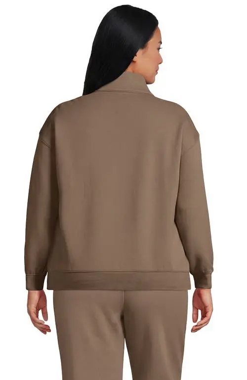 LANDS' END Serious Sweats Relaxed Quarter Zip Pullover Sweatshirt - Cocoa