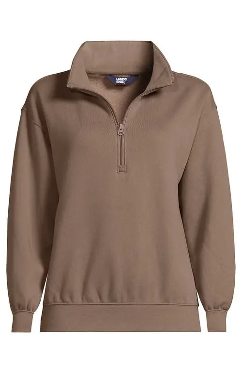 LANDS' END Serious Sweats Relaxed Quarter Zip Pullover Sweatshirt - Cocoa