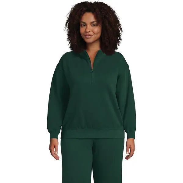 LANDS' END Serious Sweats Relaxed Quarter Zip Pullover Sweatshirt - Pine