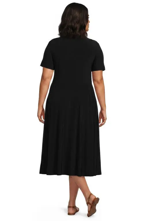LANDS' END Silky Knit Sweetheart Midi Dress - Black