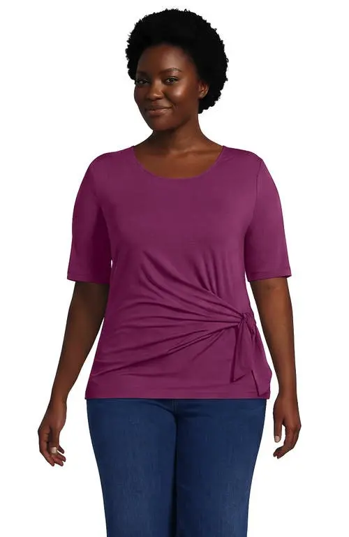 LANDS' END Lightweight Jersey Tie Front Top - Light Raspberry