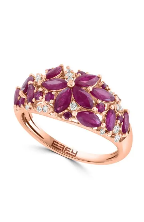 EFFY 14k Rose Gold Rose Garden Ruby Ring - Red
