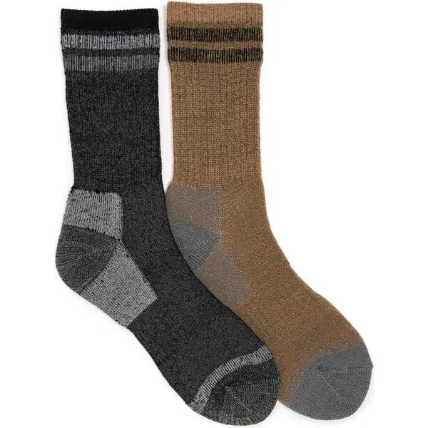 MUK LUKS Heat Retainer Hiking Socks 2 Pair Pack - Ebony/brown