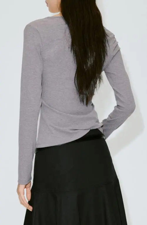 Mango V-neck Rib Long Sleeve Top