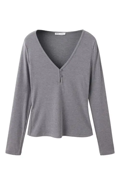 Mango V-neck Rib Long Sleeve Top