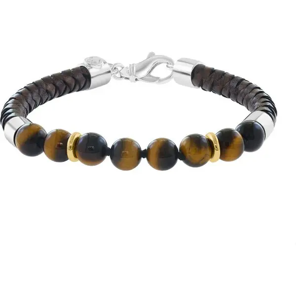 EFFY Tiger Eye Beaded Leather Bracelet In Sterling Silver - Brown