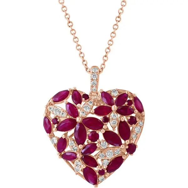 EFFY 14k Rose Gold Ruby Heart Of Romance Pendant - Red
