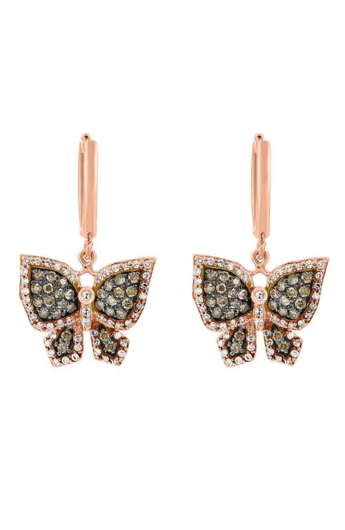 EFFY Chocolate & White Diamond Butterfly Drop Earrings In 14k Rose Gold