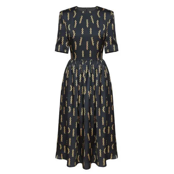 POST MERIDIEM Short Sleeve Gathered Skirt Midi Dress