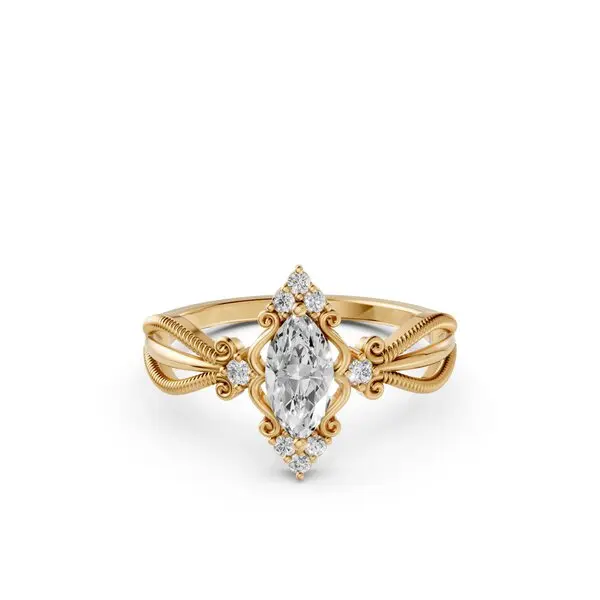 AYA FINE JEWELRY Elara Marquise Lab Grown Diamond Vintage Engagement Ring In Gold - Yellow