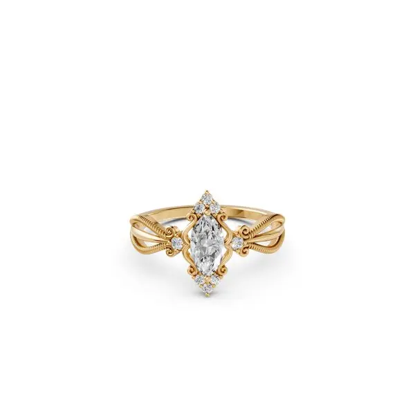 AYA FINE JEWELRY Elara Marquise Lab Grown Diamond Vintage Engagement Ring In Gold - Yellow
