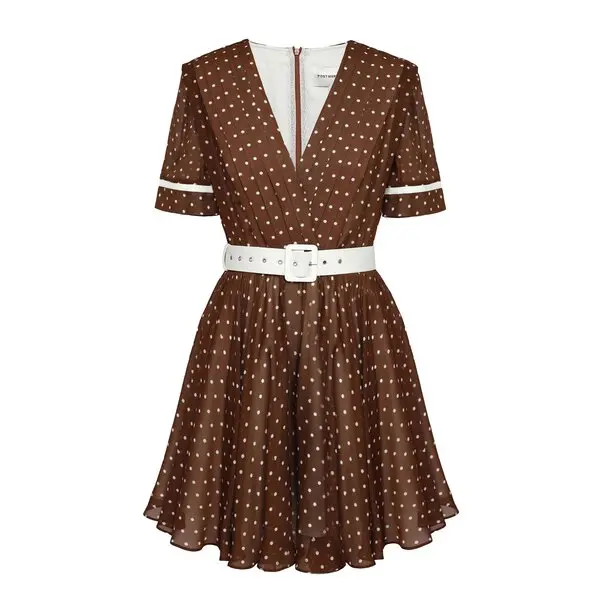 POST MERIDIEM Mini Dress With Pleated Bodice & Waist Belt