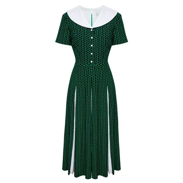 POST MERIDIEM Contrast Collar & Inserts Midi Dress