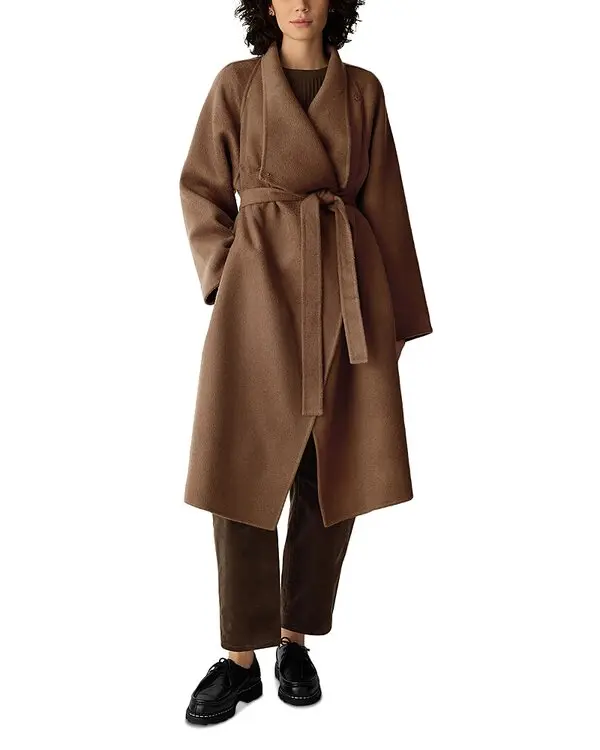 Eileen Fisher Wool High Drape Neck Coat