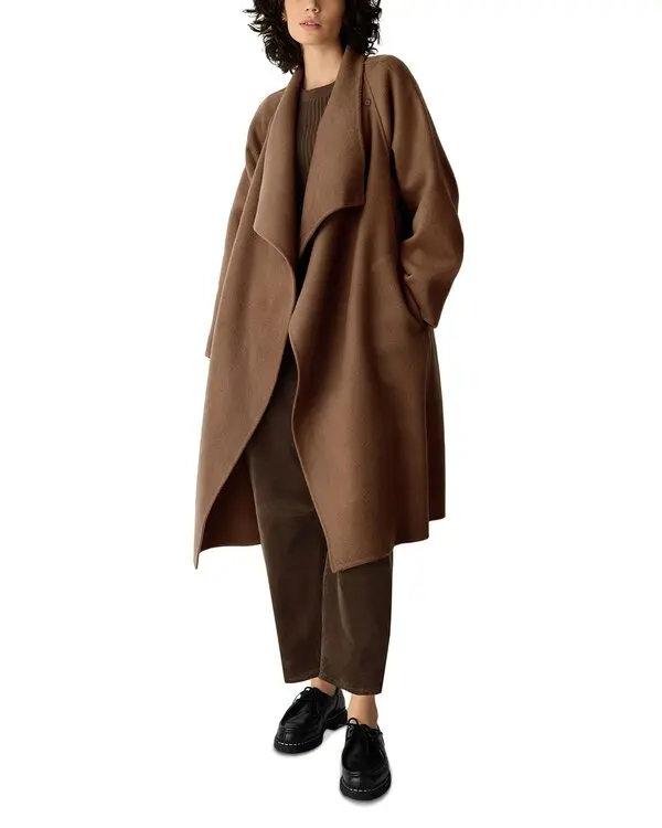 Eileen Fisher Wool High Drape Neck Coat