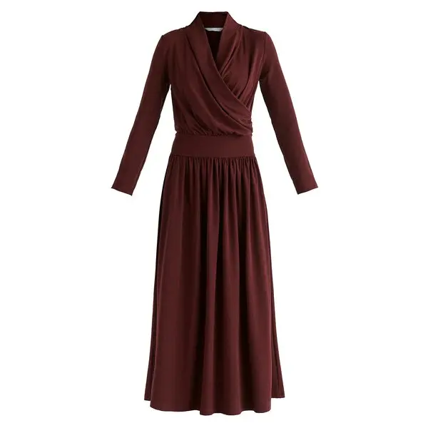 PAISIE Surplice V-neck Lyocell Jersey Maxi Dress With Wide Waistband In Wine - Red
